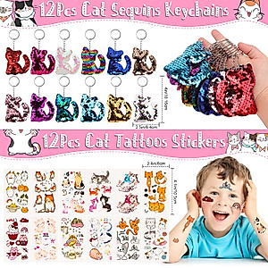 122Pcs Cat Party Favors for Kids - Cat Themed Birthday Party Supplies Cat Ears Headband Flip Sequin Cat Keychain Cat Tattoo Stickers Squeezing Stress Toys Goodie Bag Stuffers Pinata Fillers for Girls