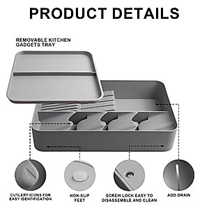 Silverware Drawer Organizer, Expandable Utensil Tray for Kitchen, BPA Free Flatware and Cutlery Holder, Adjustable Double Plastic Storage for Spoons