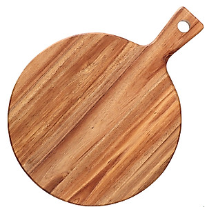 PREMIUM ACACIA Wood Cutting Board with Handle (10"x16") Rectangular Acacia Wooden Kitchen Chopping Boards for Meat, Cheese, Bread, Vegetables & Fruits. (1Pcs-Round Cutting Board)