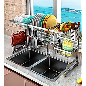 Stainless Steel Dish Drying Rack Over Kitchen Sink, Dishes and Utensils Draining Shelf, Kitchen Storage Countertop Organizer, Utensils Holder, Kitchen Space Saver (For Sink ≤ 36.5 inch)