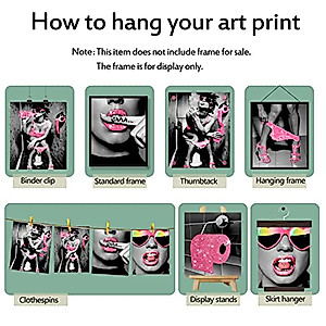 Luodroduo Fashion Wall Art Bathroom Decor Prints Set of 6 Pink Glam Glitter Tissue Canvas Posters Pictures Photos Funny Modern Women Bathroom Toilet Artwork Wall Black and White (8"x10" UNFRAMED)