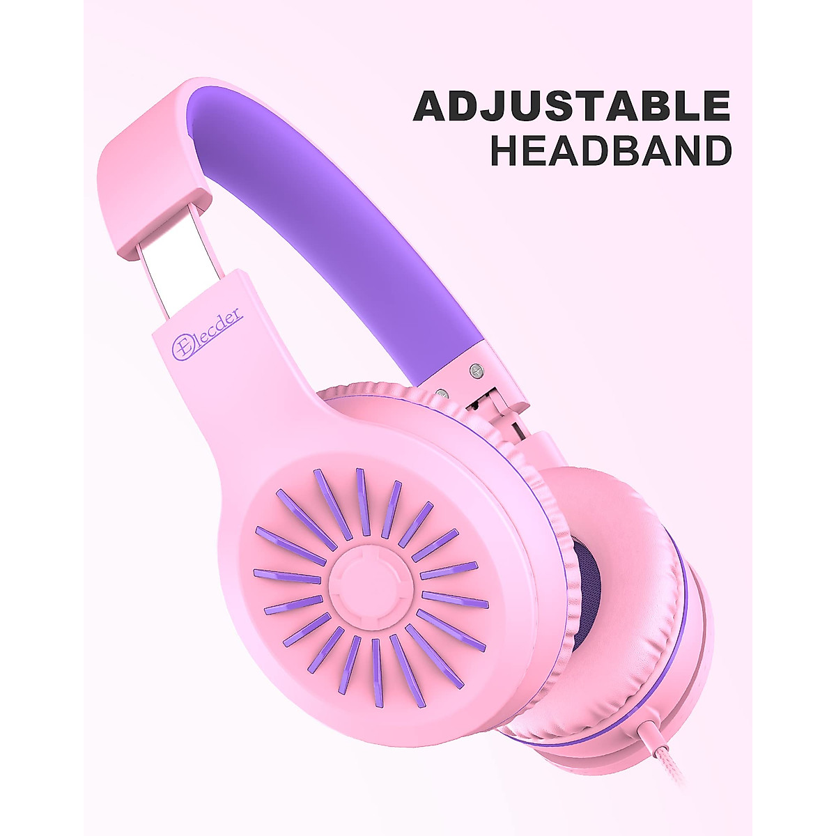 ELECDER i45 On-Ear Headphones with Microphone - Foldable Stereo Bass Headphones with No-Tangle 1.5M Cord, 3.5MM Jack, Portable Wired Headphones for School/Kids/Teens/Smartphones/Travel/Tablet - Pink