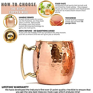 Kitchen Science [Gift Set] Moscow Mule Copper Mugs Set of 8 (16oz) w/Straws & Jigger | 100% Pure Copper Cups, Tarnish-Resistant Food Grade Lacquered Finish, Ergonomic Handle (No Rivet) w/Solid Grip