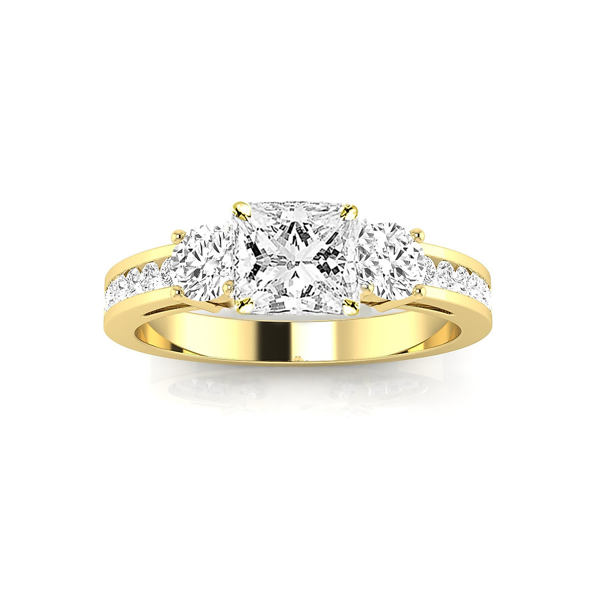 Houston Diamond District - Yellow Gold 3 Stone Channel Set Princess Cut Diamond Engagement Ring with a 0.51 Carat GIA Certified Princess Cut K Color VS2 Clarity Center Stone | 11 5.5 3