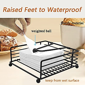 Napkin Holder for Table, Flat Napkin Holder with Weighted Arm, Square Paper Napkin Holders, Elegant Rustic Iron Metal, Modern Napkin Holder for Kitchen, Restaurant, Farmhouse, Dinner, Outdoor, Black