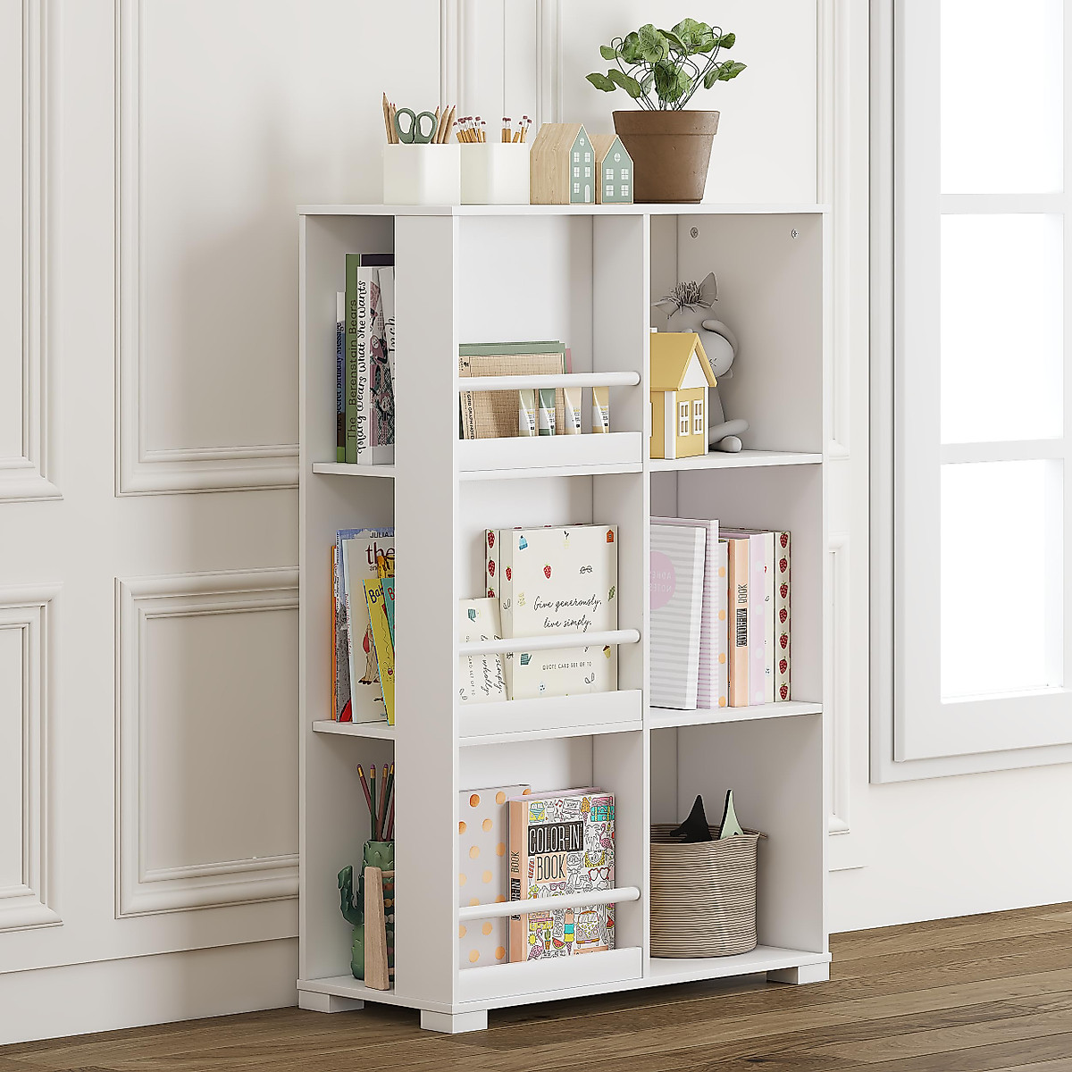 UTEX Kids Bookshelf, Wooden Kids Bookcase with 6 Cube Storage, Bookshelf Organizer for Kids, Display Stand Children Bookshelf for Nursery, Bedroom, Study Room