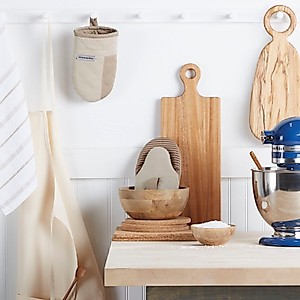 KitchenAid Ribbed Soft Silicone Oven Mitt Set, 7"x13", Milkshake 2 Count & Beacon Two-Tone Non-Slip Mini Oven Mitt Set, Milkshake/Beige, 5.5"x8", 2 Piece