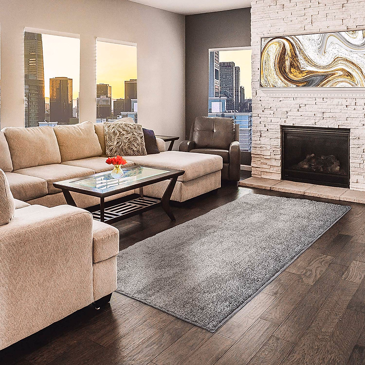 Amy & Delle Modern Shaggy Area Rug Pad| Ultra Soft, Luxury Carpet for Home, Bedroom, Living Room, Bathroom/Toilet| Grey, 39.3 x 39.3 Size, | Plush, Decorative Footcloth/Floor Cover/Play Mat