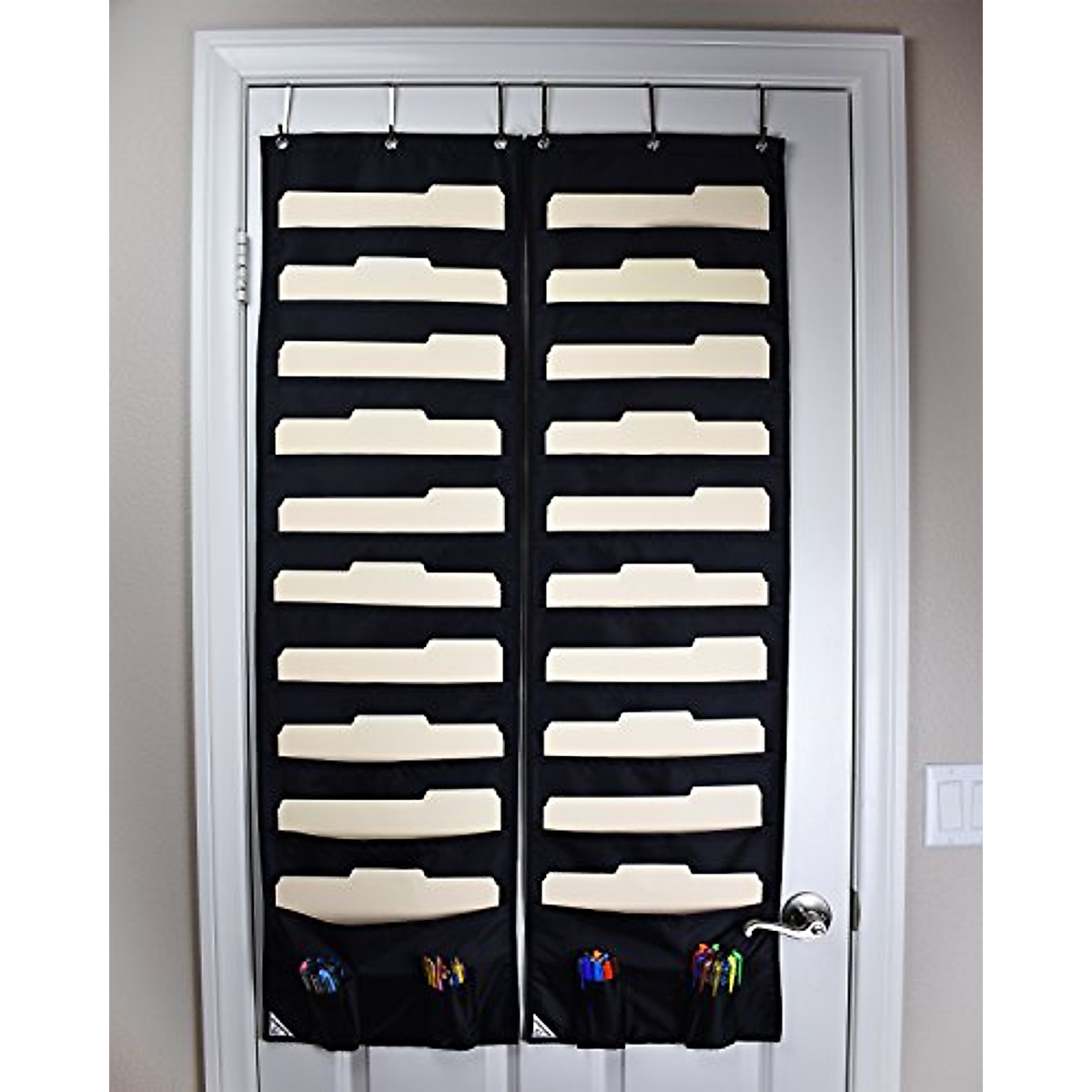 COMPONO Wall Storage Pocket Charts (10 Pocket - 2 Pack, Black) File Organizers with Free Bonus 6 Door Hangers. Best Pocket Chart for School, Classroom, Home or Office. Wall Pocket Chart Organizer
