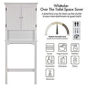 UTEX Bathroom Storage Over The Toilet, Bathroom Cabinet Organizer with Adjustable Shelves and Double Doors, Wood Bathroom Space Saver, White