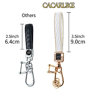 CACARLIKE Universal Leather Car Keychain for Women Men, Extended Car Lanyard Key Fob Holder with 3 Keyrings, Anti-lost D-ring and Carabiner Clip Car Accessories, Pink