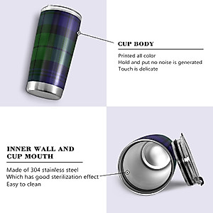 Yasala Tumbler Tartan Plaid Green Blue Insulated Coffee Cup Beverage Container Travel Mug with Straw and Lid Double Wall Stainless Steel 20oz BPA-Free for Sport, Back to School