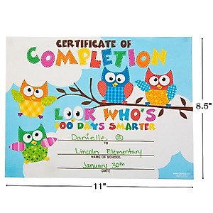Fun Express 100th Day Owl Certificate - 25 Pieces - Educational and Learning Activities for Kids - Party Favors for Teacher Office Gifts Decor Supplies - Students Teachers Supplies