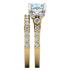 Clara Pucci 2.72ct Round cut Solitaire 3 stone Natural Aquamarine Engagement Promise Anniversary Bridal Ring Band set 18K 2 tone Gold 7