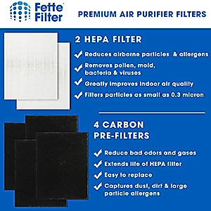 Fette Filter - 200M / AP-1512HH Premium H13 True Hepa Filter Set Compaible with Coway AP-1512HH AP1512HH AP-1512HH-FP Airmega 200M AP-1518R Airmega 200M(W) Includes 2 True Hepa Filter with 4 Activated Carbon Pre Filter Part # 3304899
