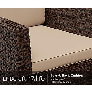 LHBcraft 4PCS Patio Furniture Set, Outdoor Conversation Sets with Rattan Chair Table, Wicker Loveseat Sofa Bistro for Garden, Pool, Backyard