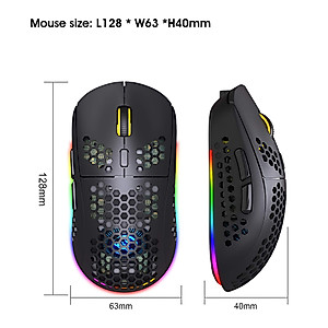 HXMJ Type C Fast Charging Bluetooth Mouse,Honeycomb Wireless Gaming Mice,Lightweight,3 Modes(BT5.0, BT3.0 and USB 2.4GHz) with 3600 DPI,RGB Rainbow Backlit-Black