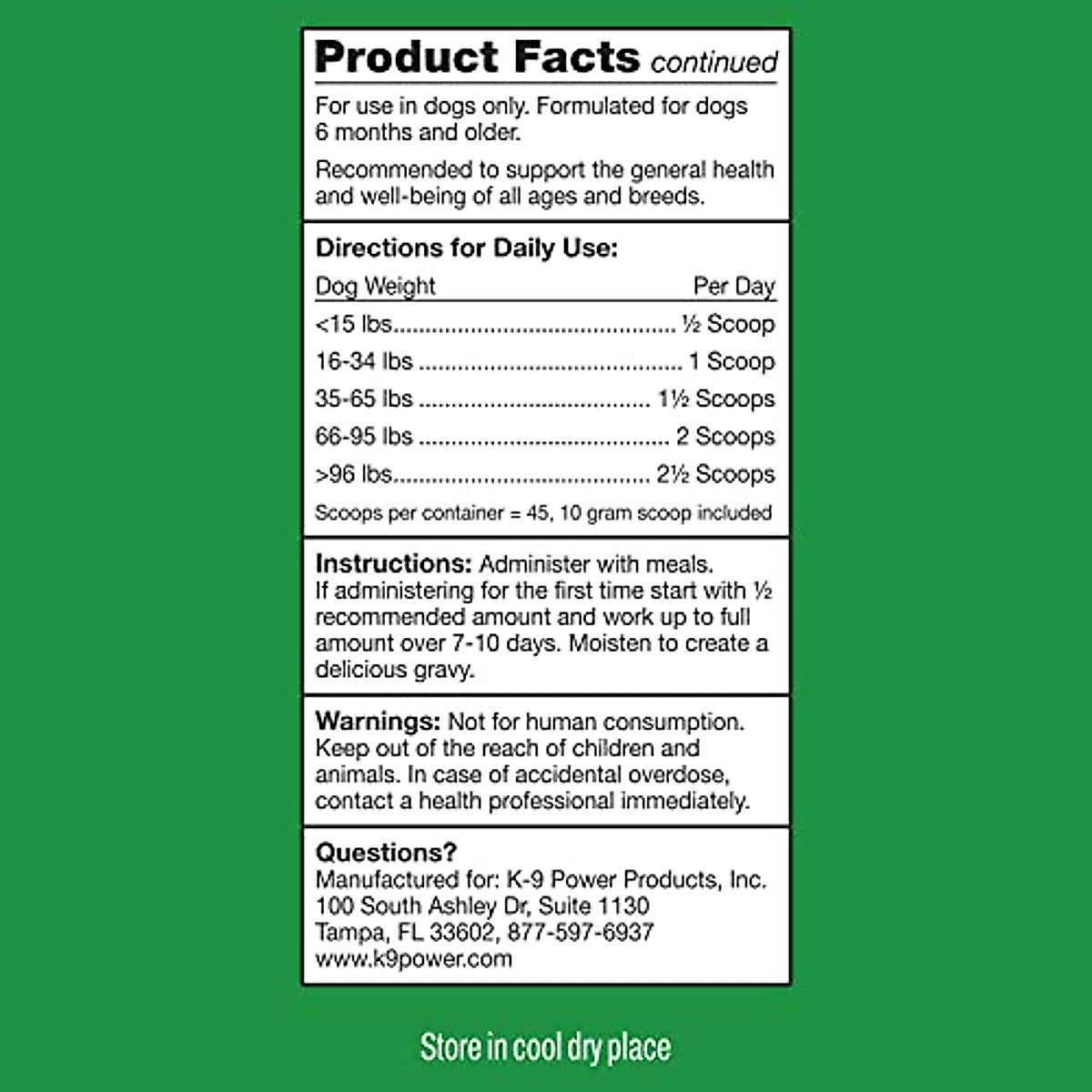 K9 Power Total K9 for Dogs 1lb - Supports Joint Health - Boosts Immune Function -Enhances Muscle Strength - Promotes a Healthy Coat