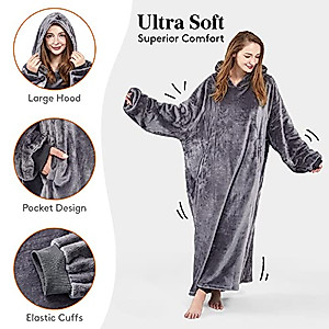 Lifewit Wearable Blanket Hoodie, Warm and Cozy Hoodie with Sleeves and Pockets, Flannel Blanket Sweatshirt for Women, Men, Medium, Grey