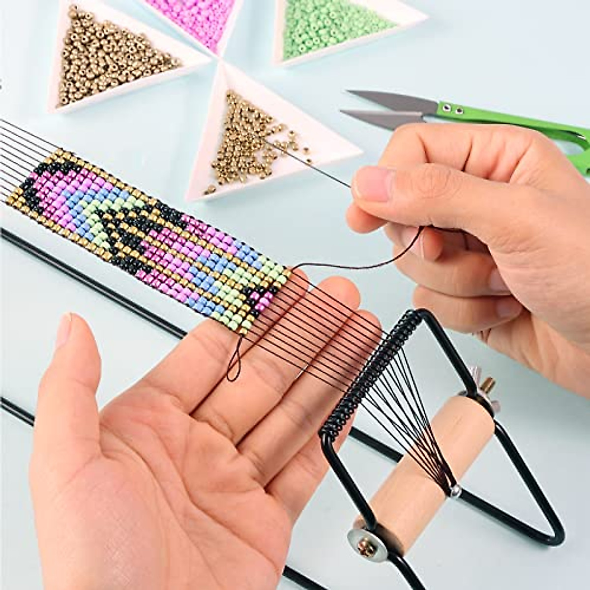 PP OPOUNT Bead Loom Kit, Beading Supplies with 9700 PCS Seed Beads, Tray, Scissors Making Accessories, Beading Loom Kits for Adults Jewelry Making Bracelets Belts