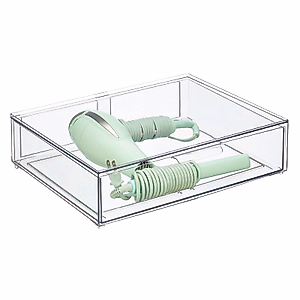 mDesign Wide Plastic Stackable Bathroom Storage Organizer Bin with Pull Out Drawer for Cabinet, Vanity, Shelf, Cupboard, Cabinet, Countertop, or Closet Organization - Lumiere Collection - Clear