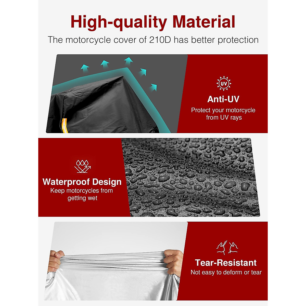 Puroma Motorcycle Cover, 105'' XXX-Large Heavy Duty Motorcycle Cover Waterproof Outdoor Indoor Scooter Shelter Protection with 4 Reflective Strips for Harley Davidson, Honda, Suzuki, Kawasaki, Yamaha