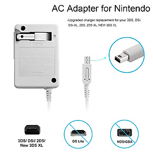 Toxaoii 3DS Charger, 3DS XL Power AC Adapter Compatible with Nintendo 3DS, 3DS XL, 2DS, 2DS XL, DSi, DSi XL, Home Travel Charger Wall Plug Power Adapter (100-240v)