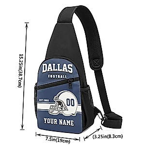 VANCIPO Custom Sling Bag for Men Women, Personalized Dallas Chest Bag with Name & Number, Custom Football Sport Crossbody Bags for Travel Football Fans Gifts