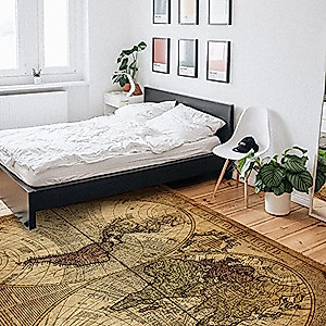 Large Modern Area Rug Contemporary Accent Throw Rug for Living Room, World Map Worldwide Oval Retro Nautical Kraft Background Anti Fatigue Non Slip Floor Carpet Comfort Standing Mat
