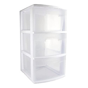 Sterilite 28308002 Home Stackable 3 Drawer Wide Plastic Storage Organizer Container with Drawers and Rolling Wheels, White (Set of 6)