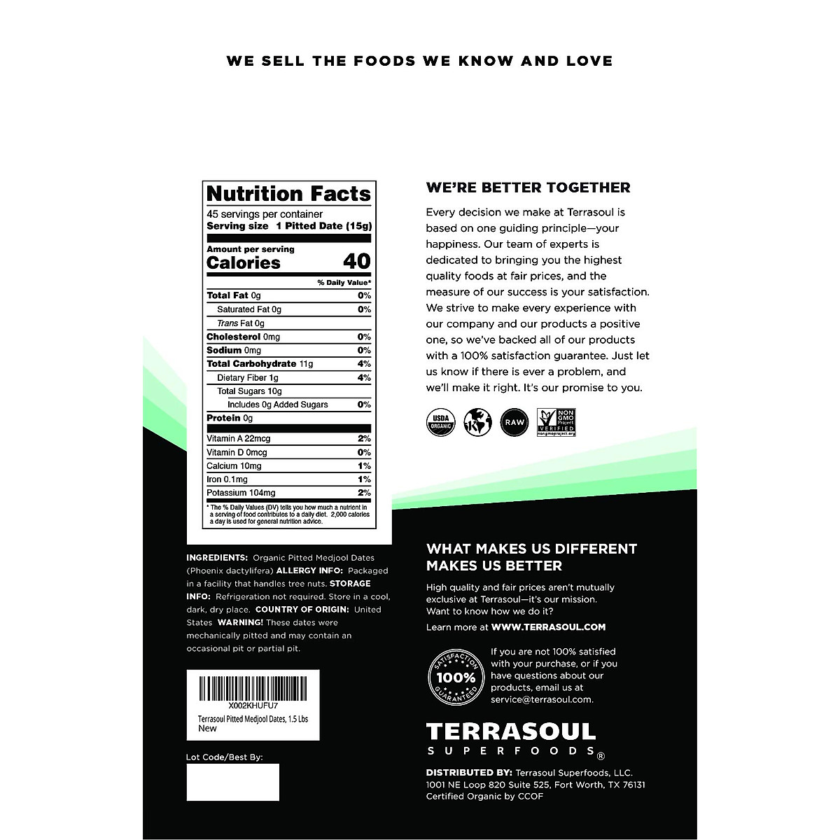 Terrasoul Superfoods Organic Pitted Medjool Dates, 1.5 Lbs - Pits Removed | Soft Chewy Texture | Sweet Caramel Taste