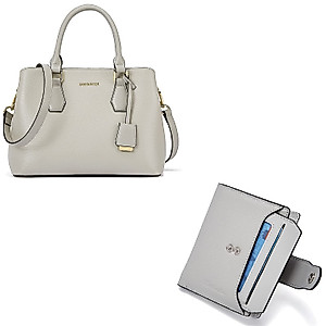 BOSTANTEN Women Leather Handbag Designer Satchel Shoulder Tote Bags Bundle with Women Leather Wallet RFID Blocking Small Bifold Wallet with ID Window