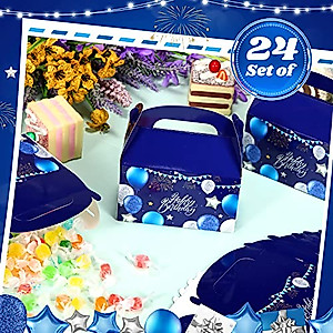 24 Pcs Blue and Silver Party Favors Boxes Birthday Goodie Boxes DIY Silver Navy Blue Gift Box Birthday Gable Boxes Treat Box Paper Boxes for Kids Gifts Blue and Silver Party Birthday Party Supplies