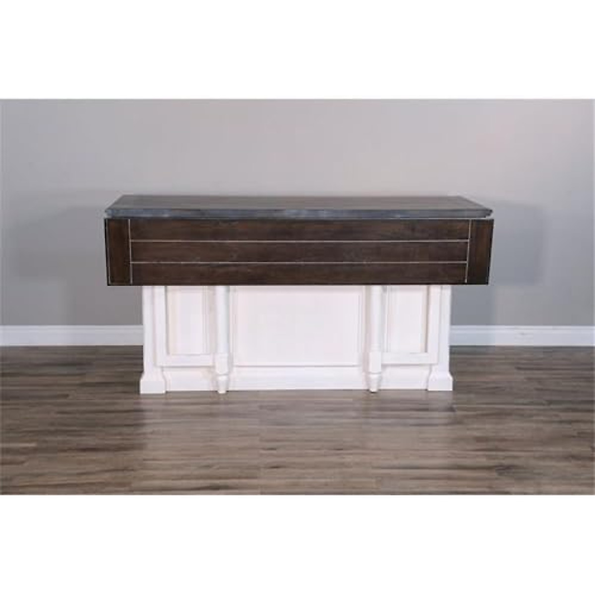 Pemberly Row 71.5" x 38" Farmhouse Wood Kitchen Island with Adjustable Shelves, Ample Storage Space, in White & Dark Brown Finish