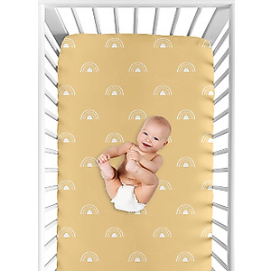 Sweet Jojo Designs Yellow Boho Rainbow Boy or Girl Fitted Crib Sheet Baby or Toddler Bed Nursery - Mustard Orange and White Celestial Sky Outdoors Nature Gender Neutral