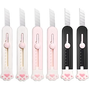 Leven Cute Retractable Box Cutters, 6 Pack Utility Knife, Sharp Cartons Cardboard Cutter Razor Knife for Christmas, Smooth Mechanism Perfect for Office and Home Use