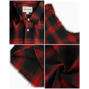 Men's Sleeveless Flannel Plaid Shirts Casual Button Down Cowboy Vest Shirts A: Red Medium