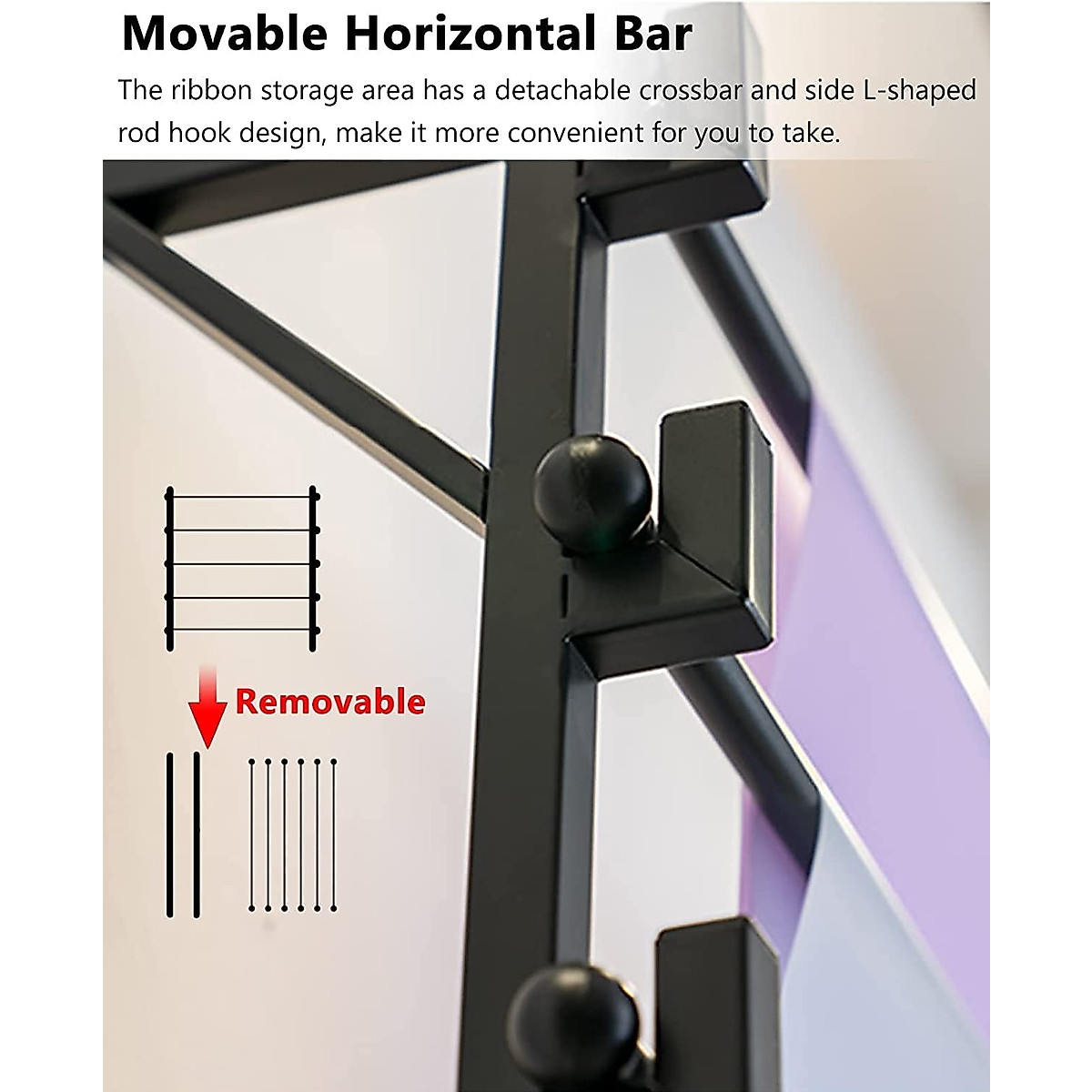 Craft Room Ribbon Holder Organizer Rack Ribbon Holder Organizer Rack, Wall Mount Scarf Storage Hanger with Removable Horizontal Bar and Bracket, Metal Vinyl Roll Shelf 10 Tier Easy to Install (Size :