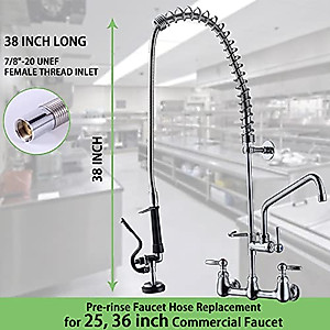 HYAHDEN 38 Inch Flexible Stainless Steel Pre-rinse Sprayer Hose for Commercial Kitchen Sink Faucet, Commercial Faucet Parts Replacement Kit 38”Stainless Steel Sprayer Hose for commercial faucet