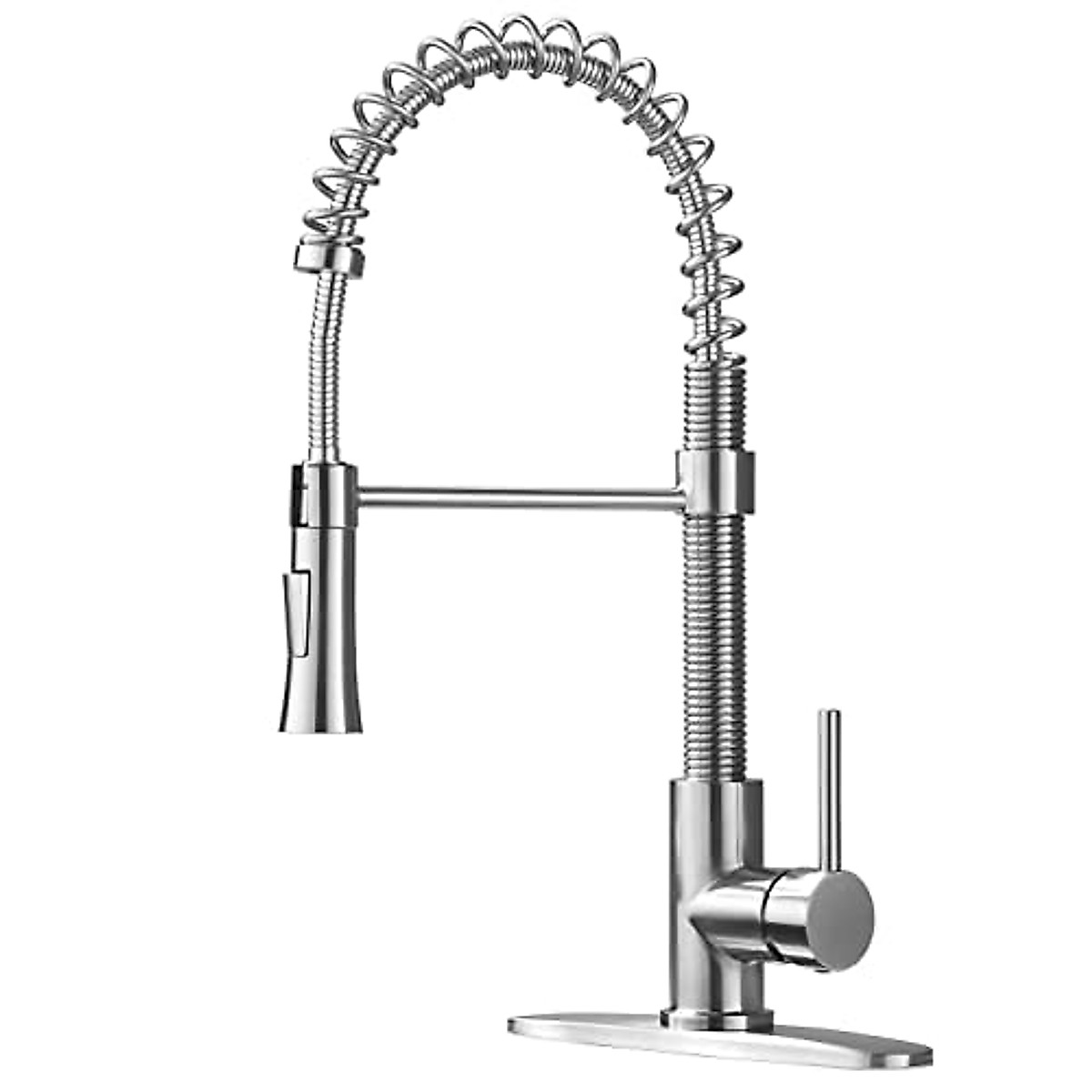 KINGO HOME Kitchen Faucet with Pull Down Sprayer, Commercial Utility Stainless Steel High Arc Single Handle Kitchen Sink Faucet with Sprayer Modern Farmhouse Spring Kitchen Faucets