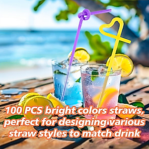 Disposable Plastic Drinking Straws - MAQIHAN 100PCS Flexible Drinking Straws Long Plastic Straws Bendable Colorful Drinking Straws for Juice Drinks