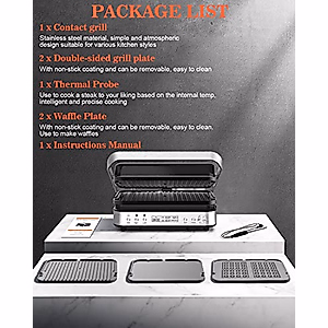 6 in 1 Indoor Grill with Waffle Plates, Panini Press Grill Sandwich Maker, CATTLEMAN CUISINE Electric Contact Grill and Griddle with Removable Nonstick Grill Plates, Smart Probe, LCD Display, 1600W
