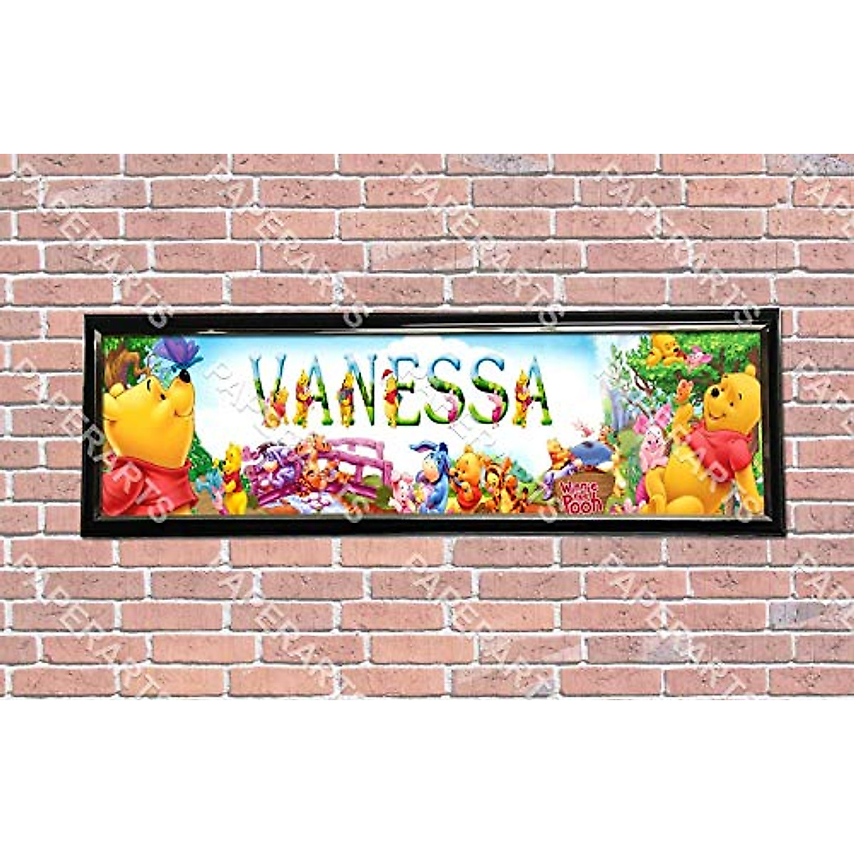 Winnie the Pooh - Personalized Birthday Name Poster with Custom Name On it, Border Mat and Frame Options