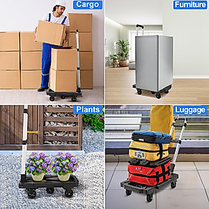 Double Rhombus Folding Hand Truck, 330 Lbs Foldable Hand Truck Dolly Cart Heavy Duty Collapsible Trolley Portable Platform Luggage Cart with 5 Wheels & 2 Elastic Ropes for Moving Travel Home Office