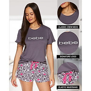 bebe Womens Pajamas Set - Shirt and Lounge Pajama Shorts Sleepwear (Charcoal, Large)