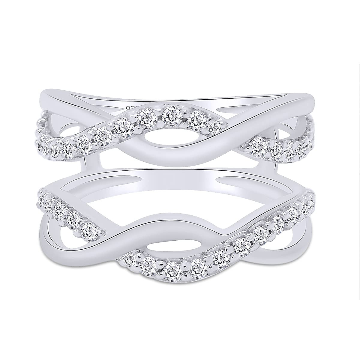 AFFY 1.00 Ct Criss Cross Infinity Ring Guard Enhancer in 14K Gold Over Sterling Silver with Cubic Zirconia (White Gold Plated Silver, 7.5)