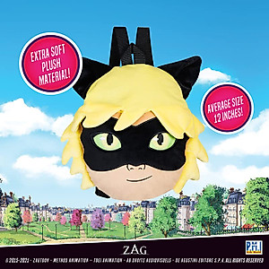 P.M.I. Miraculous Ladybug Plush School Backpack | One of Two 12-Inch-Tall Collectibles | Miraculous Ladybug Toys and Playable Plush Backpacks | Cat Noir