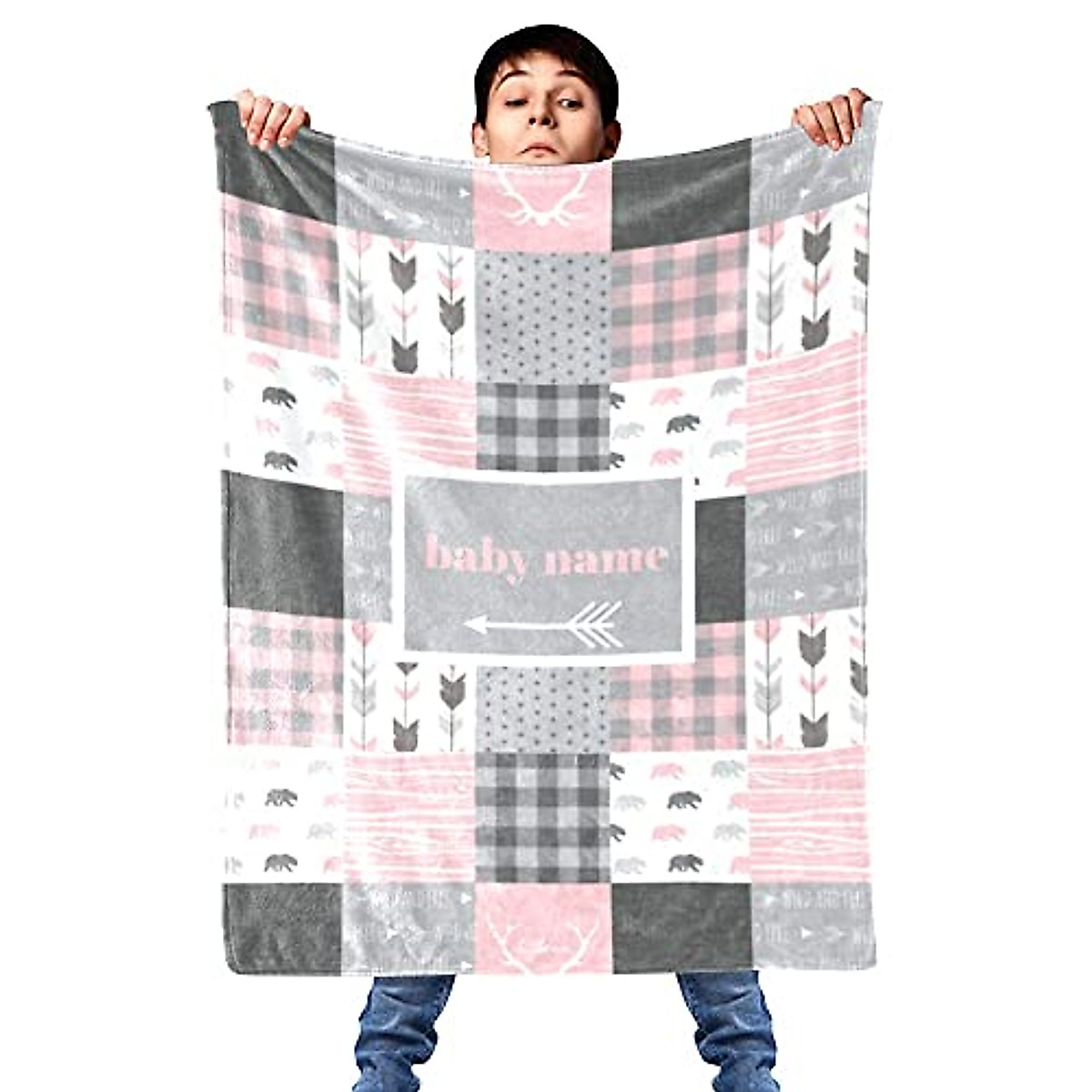 Woodland Baby Blanket For Girls,Baby Girl Blanket,Personalized Baby Blanket With Name,Newborn Swaddle Blanket Baby Girl,Custom Pink Throw Blanket,Custom Toddler Blanket,Kids Outdoor Blanket.50×60