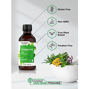 Horbäach Peppermint Oil | 2 fl oz | Pure Essential Spray | for Massage, Bath & Diffusers | Non-GMO, Gluten Free