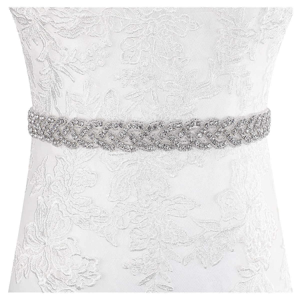 Lovful Handmade Bridal Belt, Rhinestone Wedding Dress Belts, Ribbon Crystal Sash for Women,White